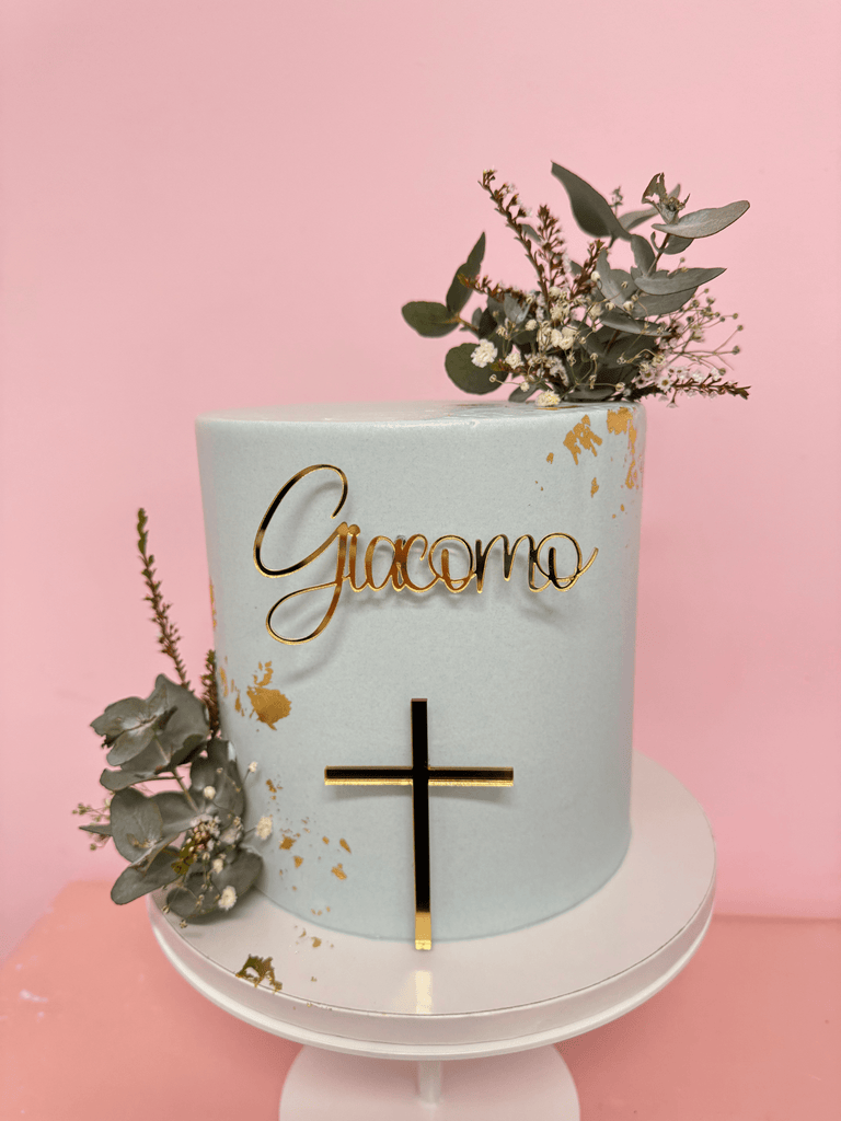 Pastel Blue and Gold Cross Extended Height Cake – Cake Creations by Kate™