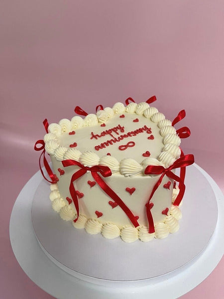 White and Red Bows Heart Shaped Speciality Cake – Cake Creations by Kate™